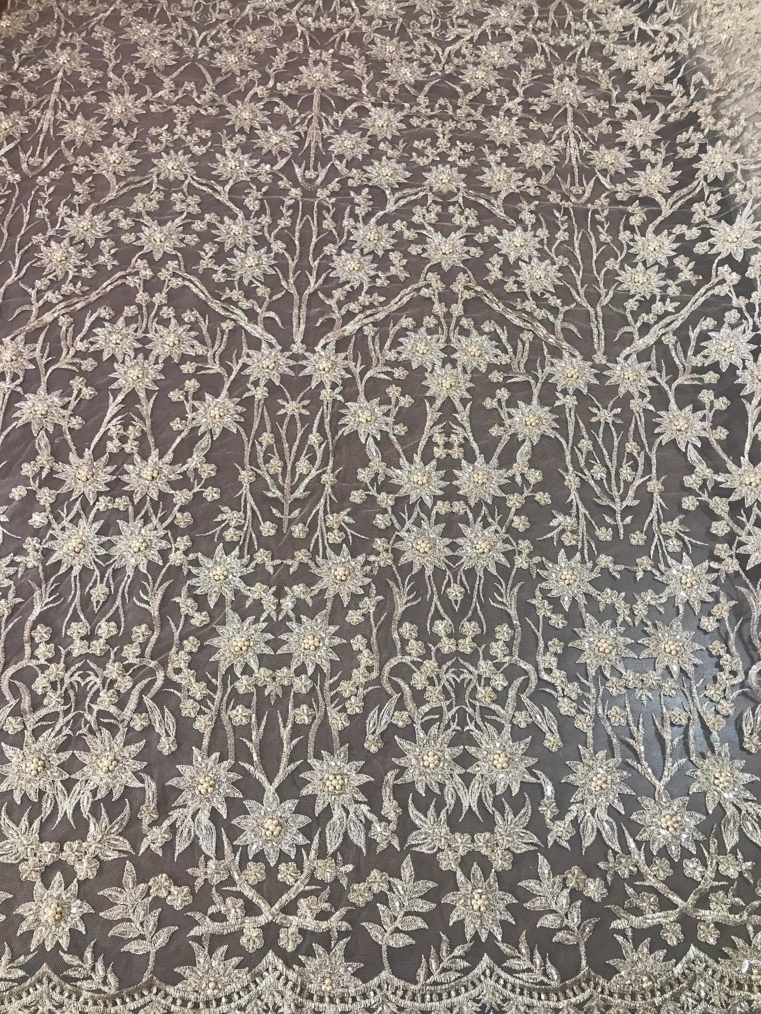 Light Gold Beaded Floral Fabric – Trap Fabricks